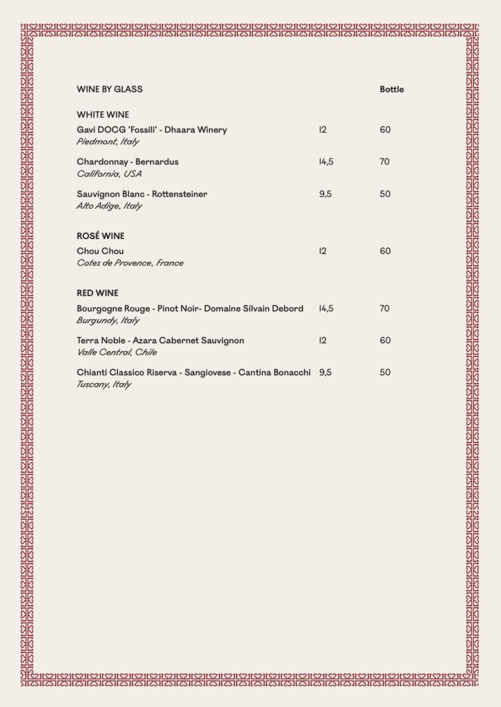 Menus - VENTUNO SKY LOUNGE