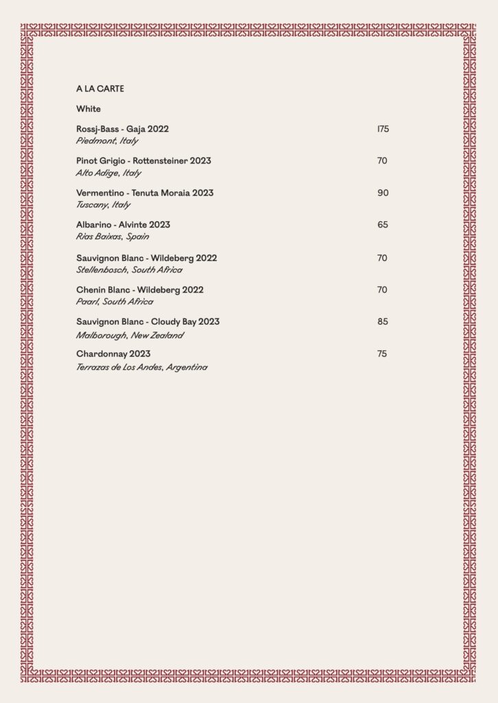 Menus - VENTUNO SKY LOUNGE
