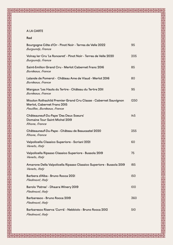 Menus - VENTUNO SKY LOUNGE