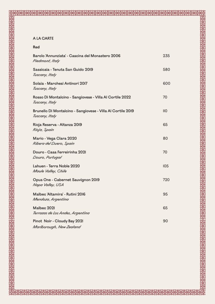 Menus - VENTUNO SKY LOUNGE