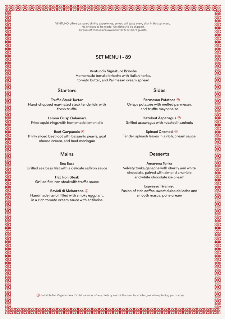 Menus - VENTUNO SKY LOUNGE
